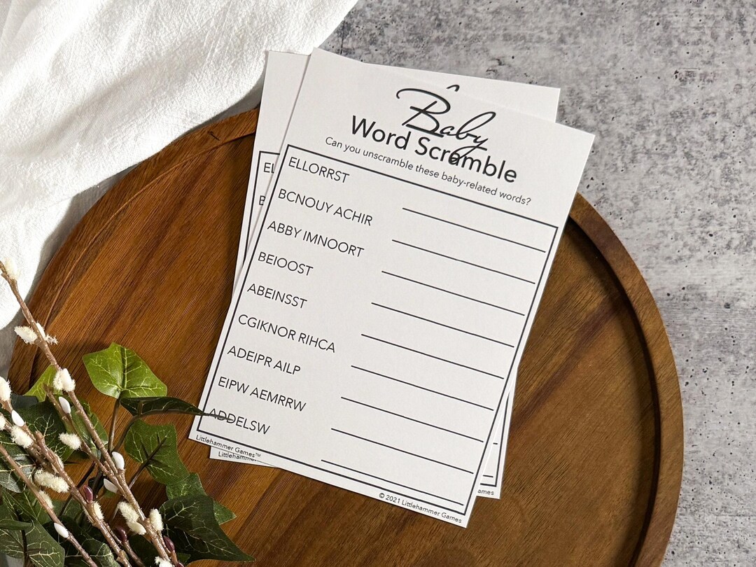 Black White Puzzle Baby Word Scramble, Gender Neutral Baby Shower Activity, Hello World Baby ...