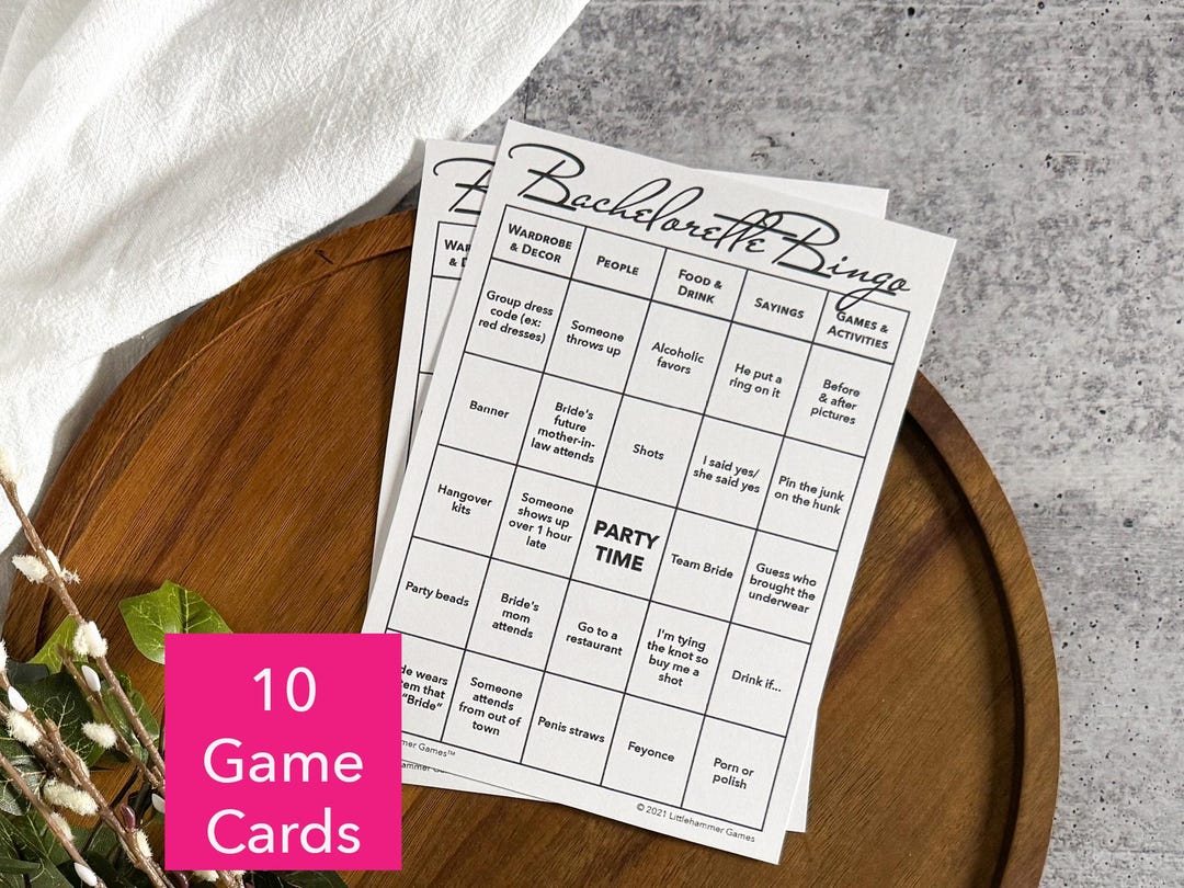 Set of 10 Bachelorette Party Bingo Cards, Edgy Bride Hen Night ...