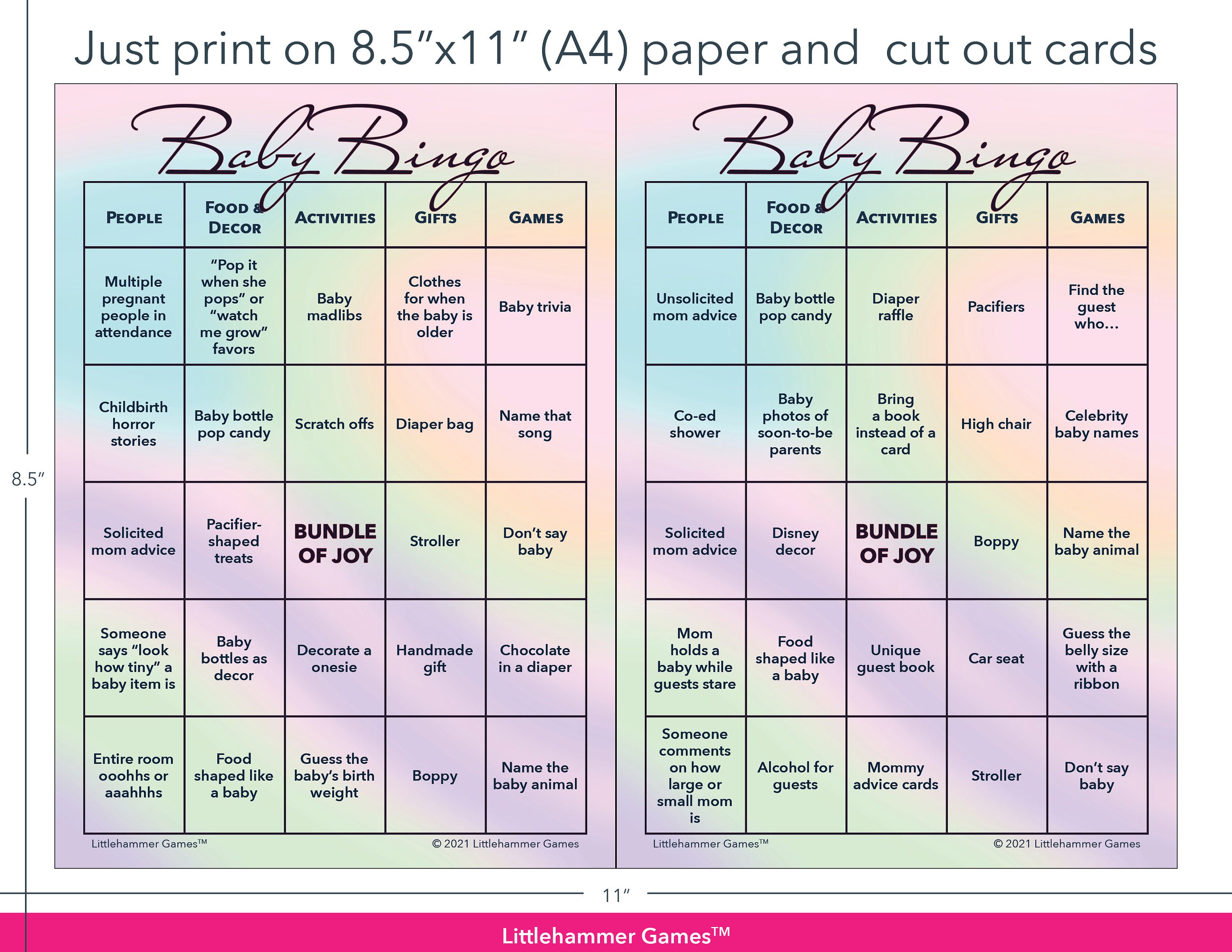 Rainbow Baby Shower Bingo, 25 Bingo Cards, Boho Baby Bingo Printable ...