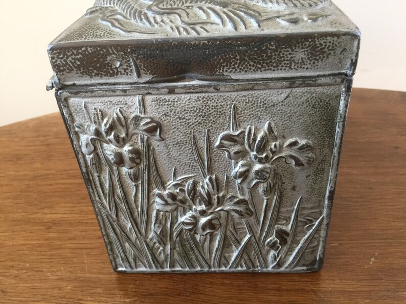 Trinket Box of Oriental Metal Verdigris Embossed With a Dragon and ...