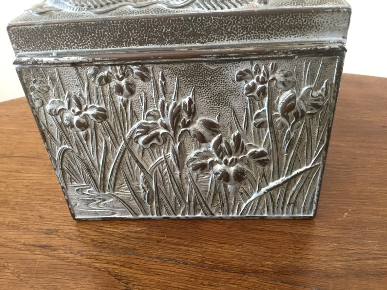 Trinket Box of Oriental Metal Verdigris Embossed With a Dragon and ...