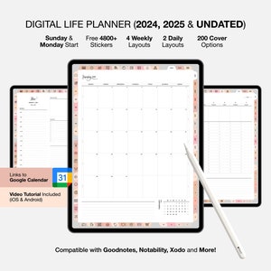 2024 2025 Monthly Calendar, Digital Template for Goodnotes on Ipad ...