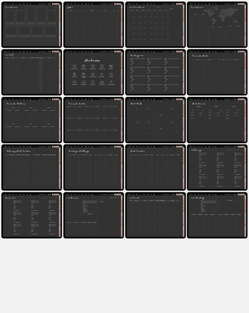 2026 Dark Mode Digital Planner, Rose Gold Tabs, Goodnotes Template (PDF ...