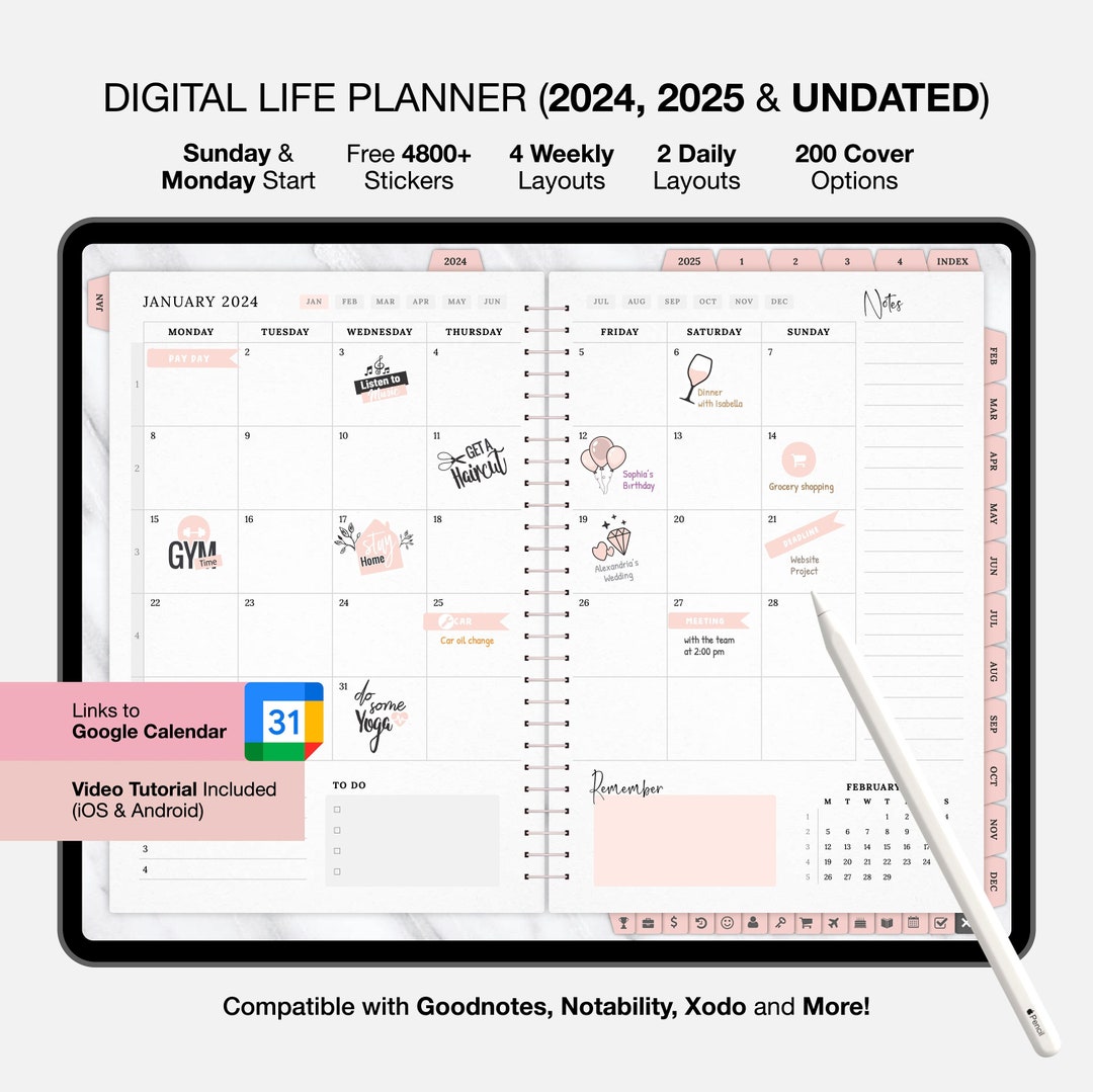 2024 Digital Planner, 2024 Landscape Planner, Hyperlinked Digital Life ...