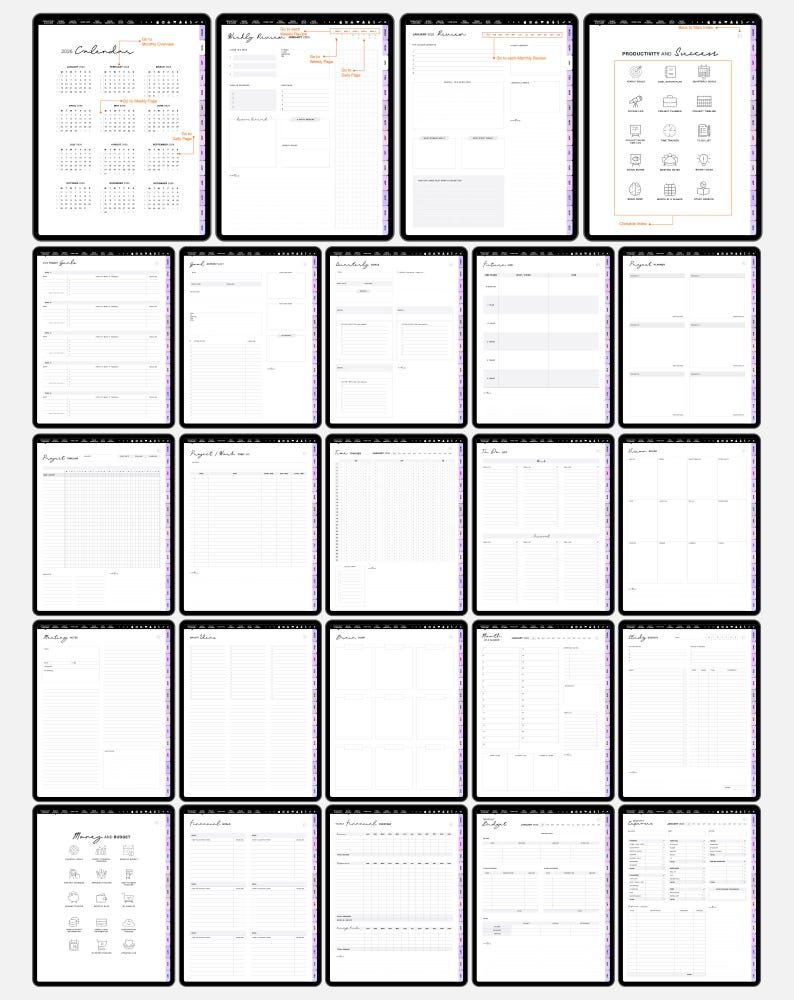 Purple Digital Planner, 2026 Undated Template (PDF) - Etsy UK