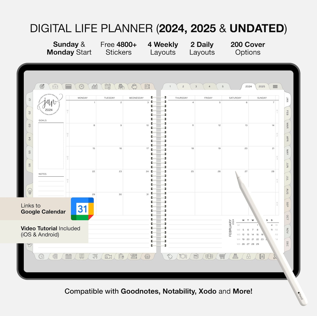 2024 2025 Digital Planner, Light Mode Landscape Digital Planner, iPad ...