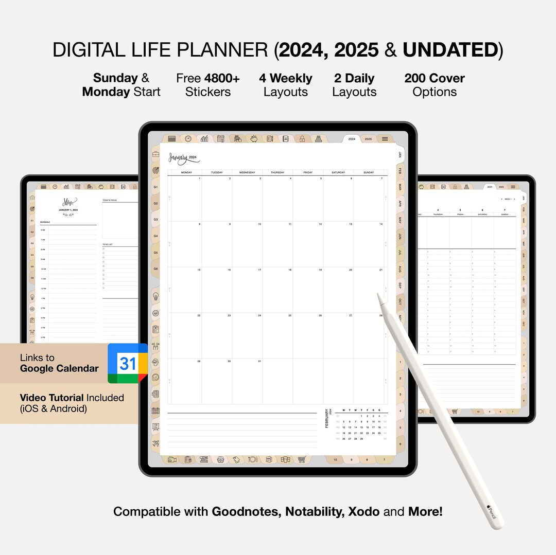 2024 2025 Digital Planner, Hyperlinked Planner, ADHD Digital Planner ...