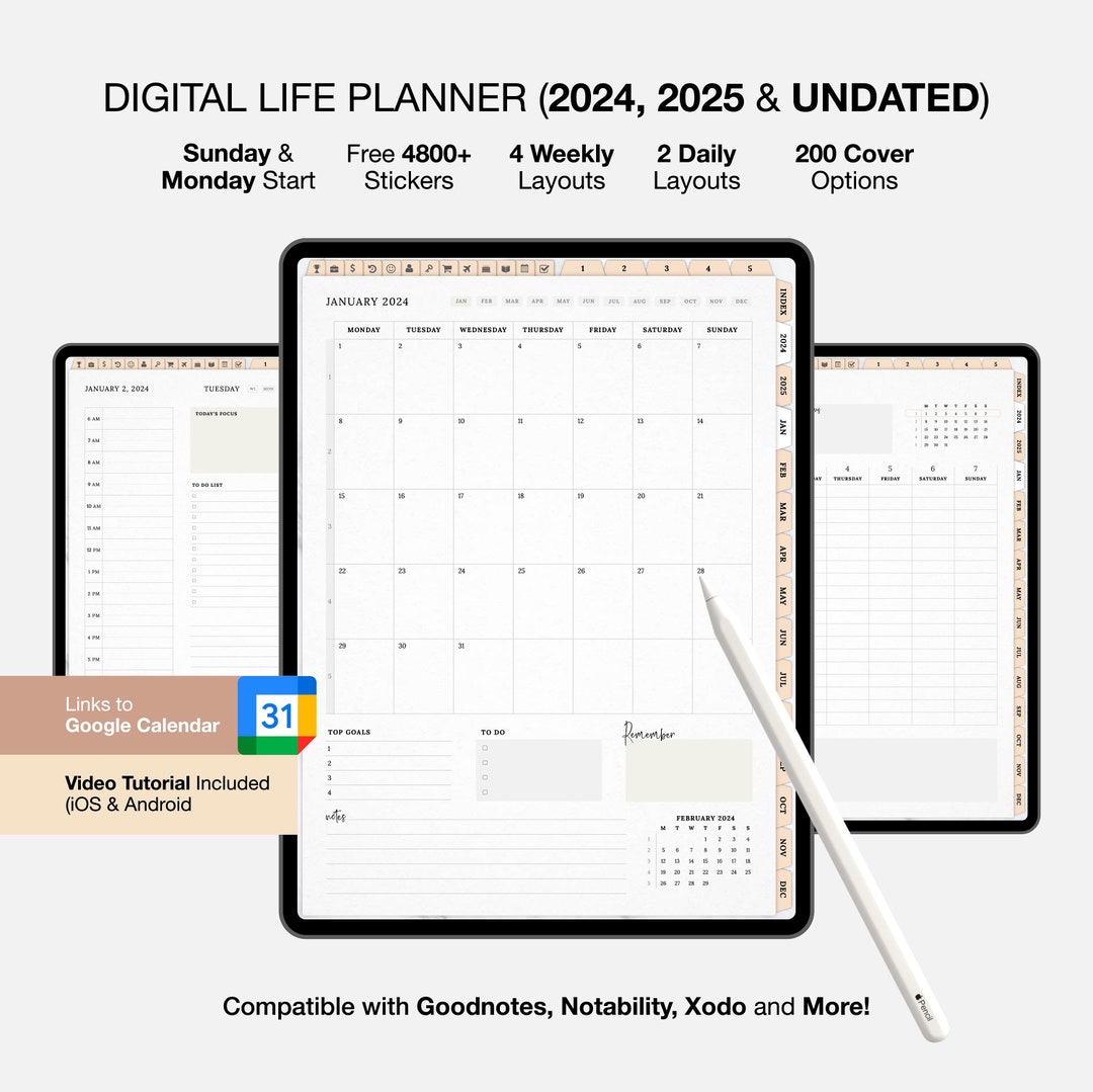 2024 2025 DATED DIGITAL PLANNER, Goodnotes Planner, Google Calendar ...