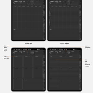 2024 2025 Dark Digital Planner Undated for Goodnotes, 2024 Portrait ...