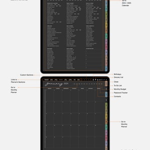 2024 Dark Mode Digital Planner, Dark Mode Notebook Hyperlinked Notebook ...