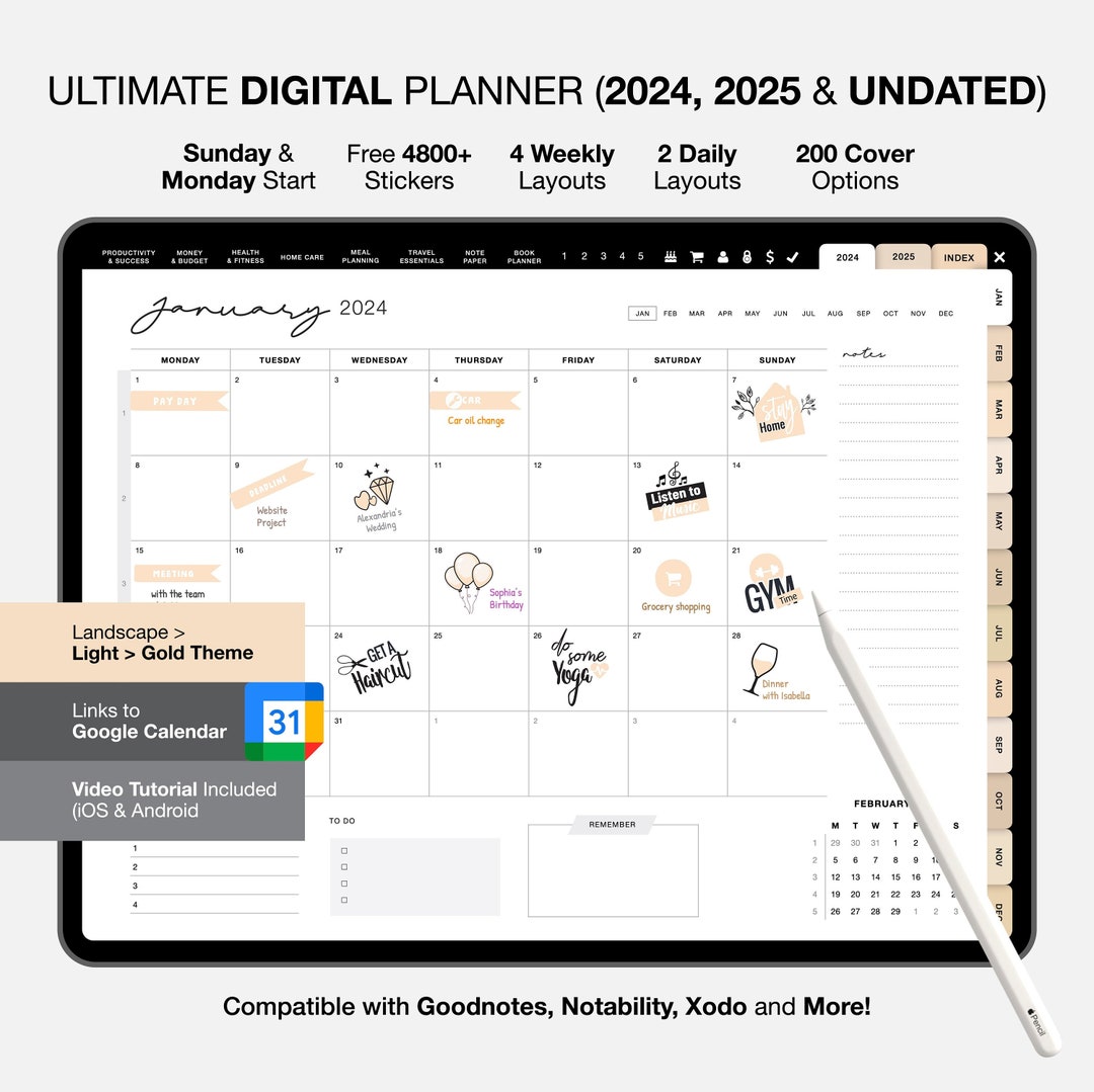 All-in-one Digital Planner 2024, 2025, Digital Goodnotes Template ...