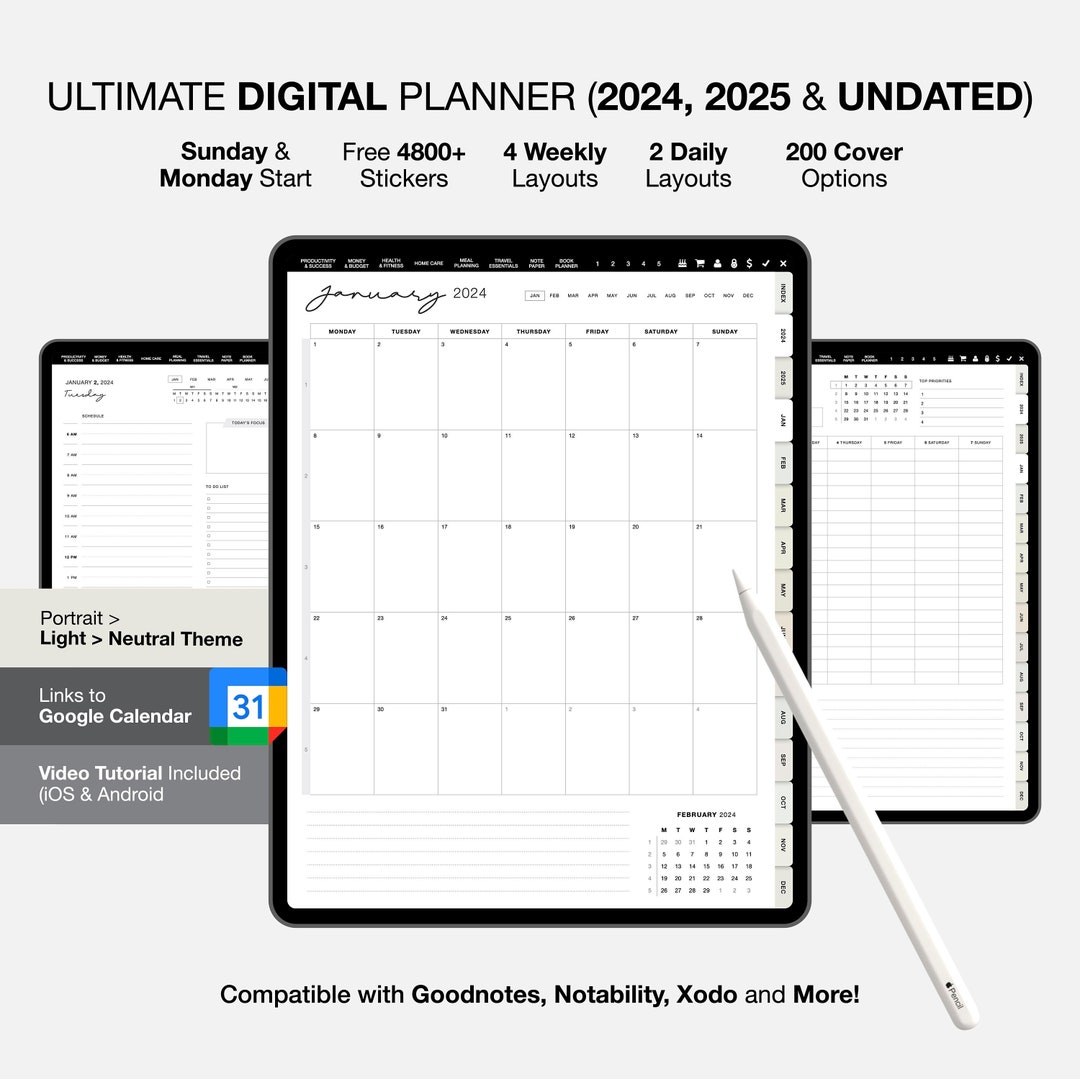 All-in-one Digital Planner 2024, 2025, Undated Digital Planner, Digital ...