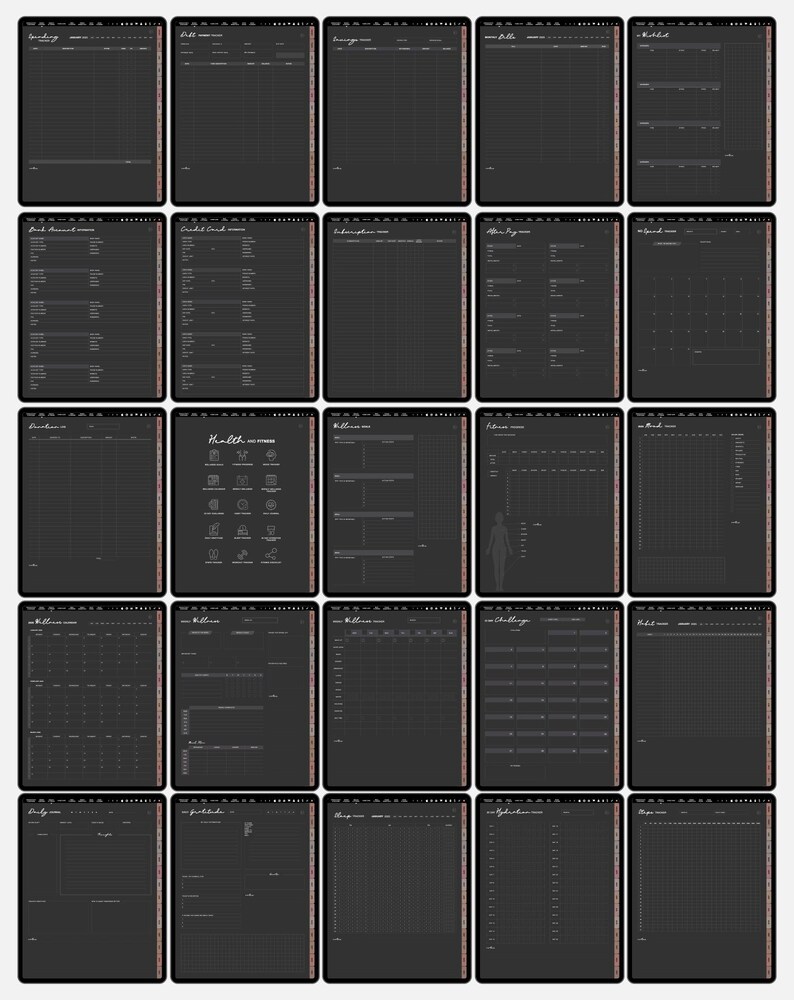 2026 Undated Dark Mode Digital Planner, Goodnotes & Notability Journal ...