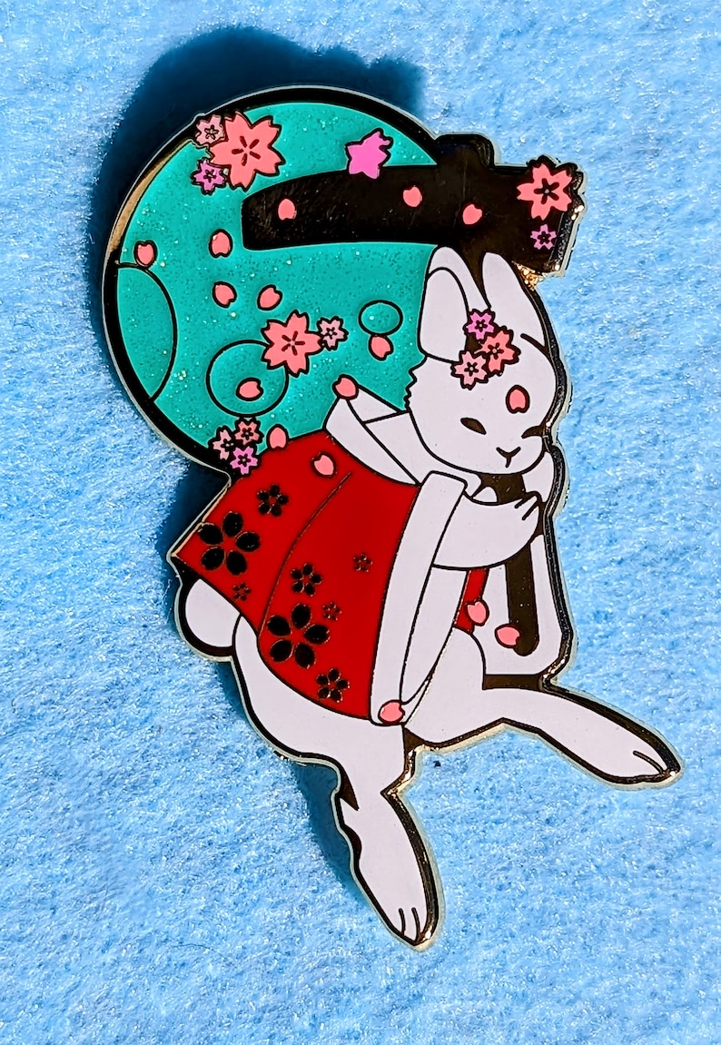 Sakura Moon Mochi Rabbit Enamel Pin | Strawborble | Lunar New Year ...
