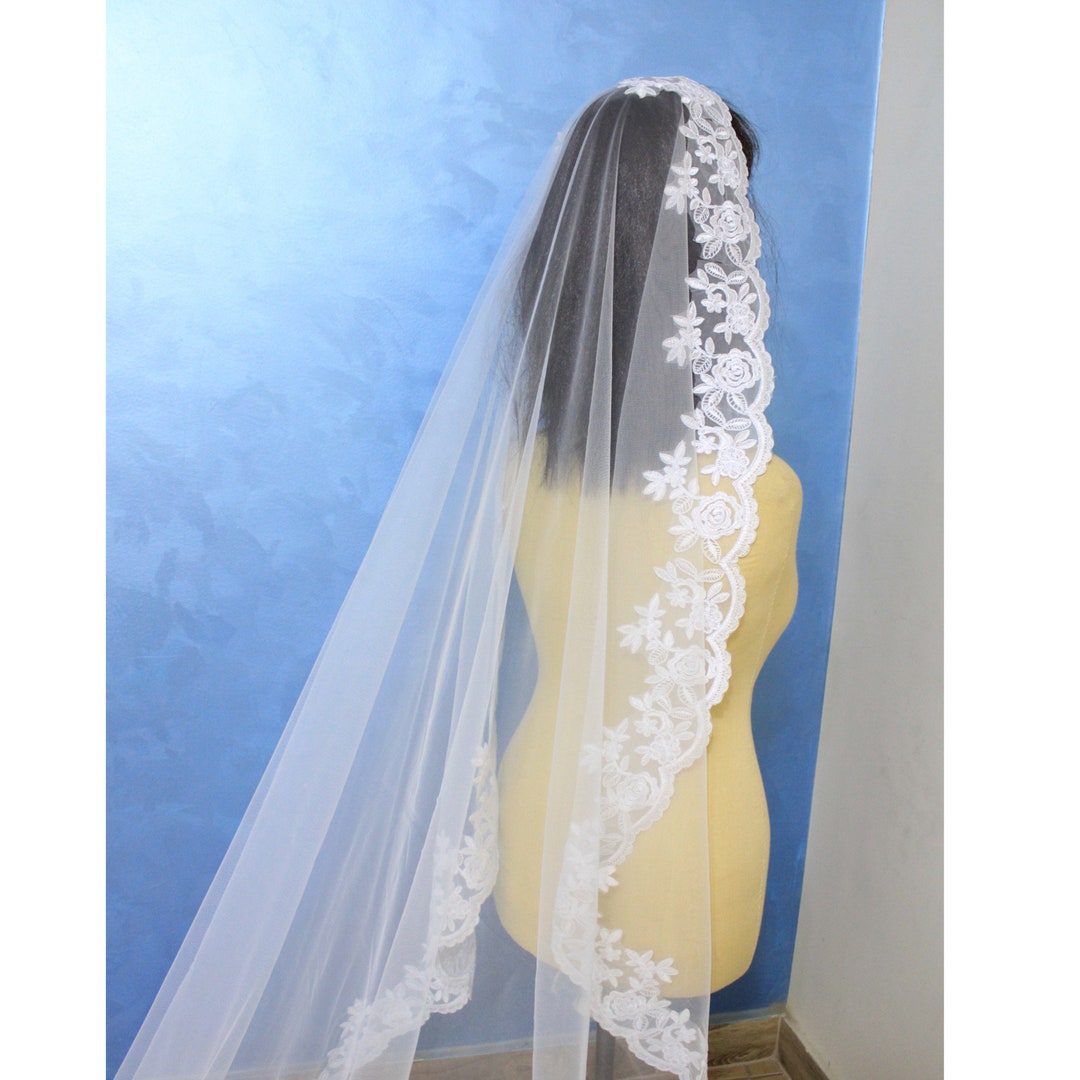 Mantilla Lace Veil, White Lace Veil, Lace Chapel Veil, Royal Lace Veil ...