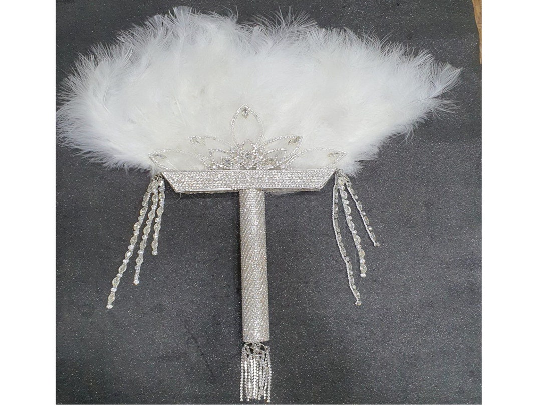 Wedding Feather Fan, Brides Ostrich Fan, Wedding Hand Fan Crystals ...