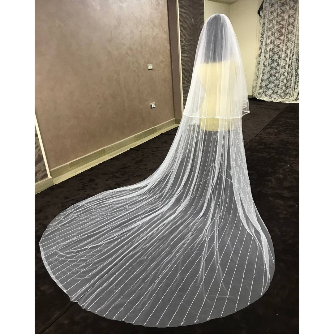 Beaded 2 Layers Veil, Crystals Blusher Veil, Bridal Veil With Beads ...