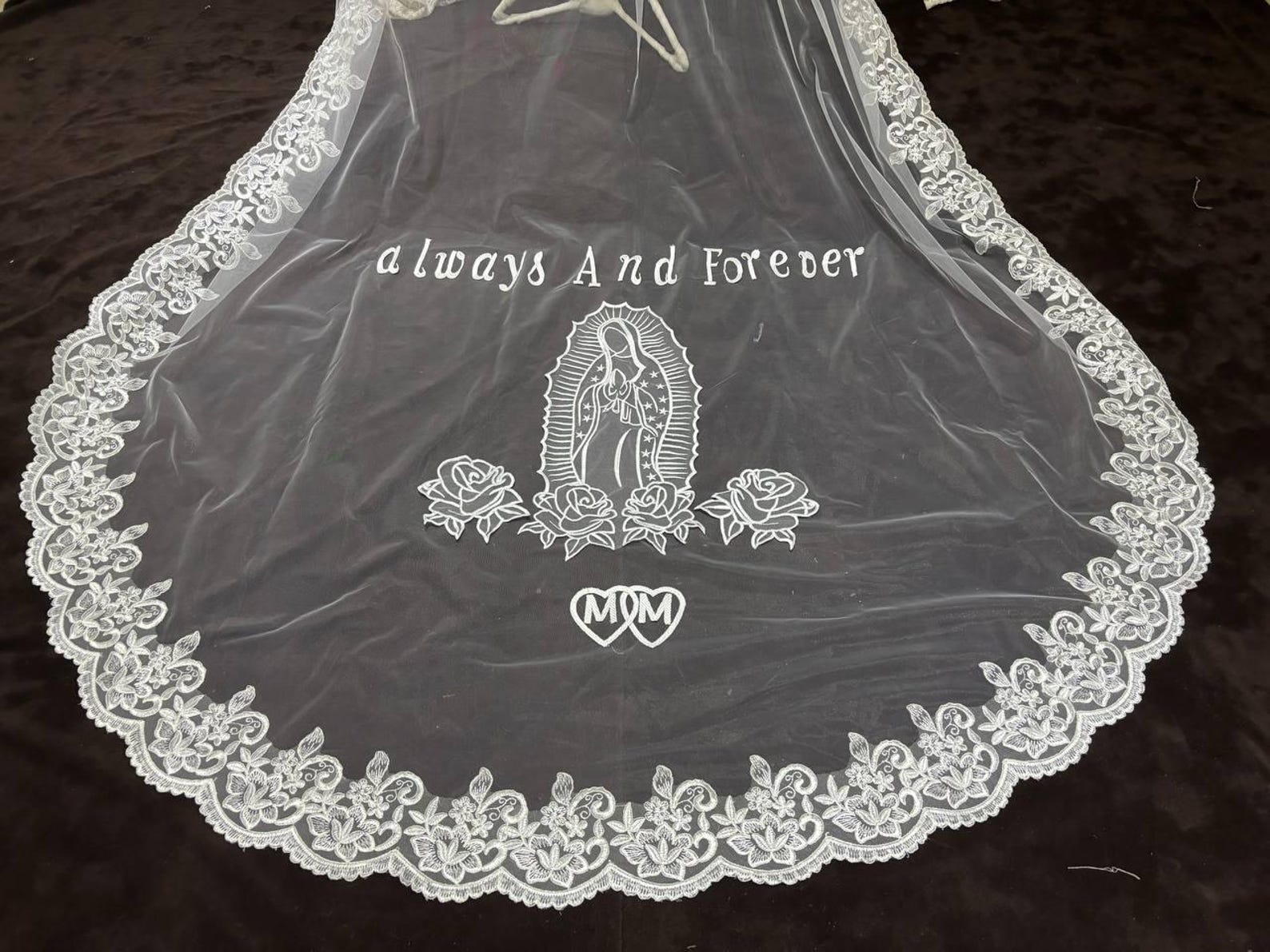 Bridal Veil Virgin Guadalupe, Bespoke 1 Tier Veil, Embroidery Veil With ...