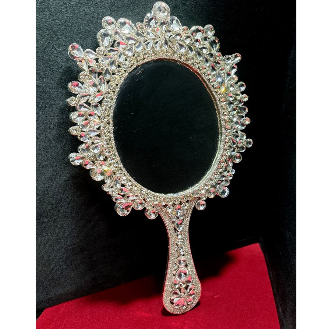 Hand-mirror Framed in Rhinestones, Vintage Hand Mirror, French Hand ...