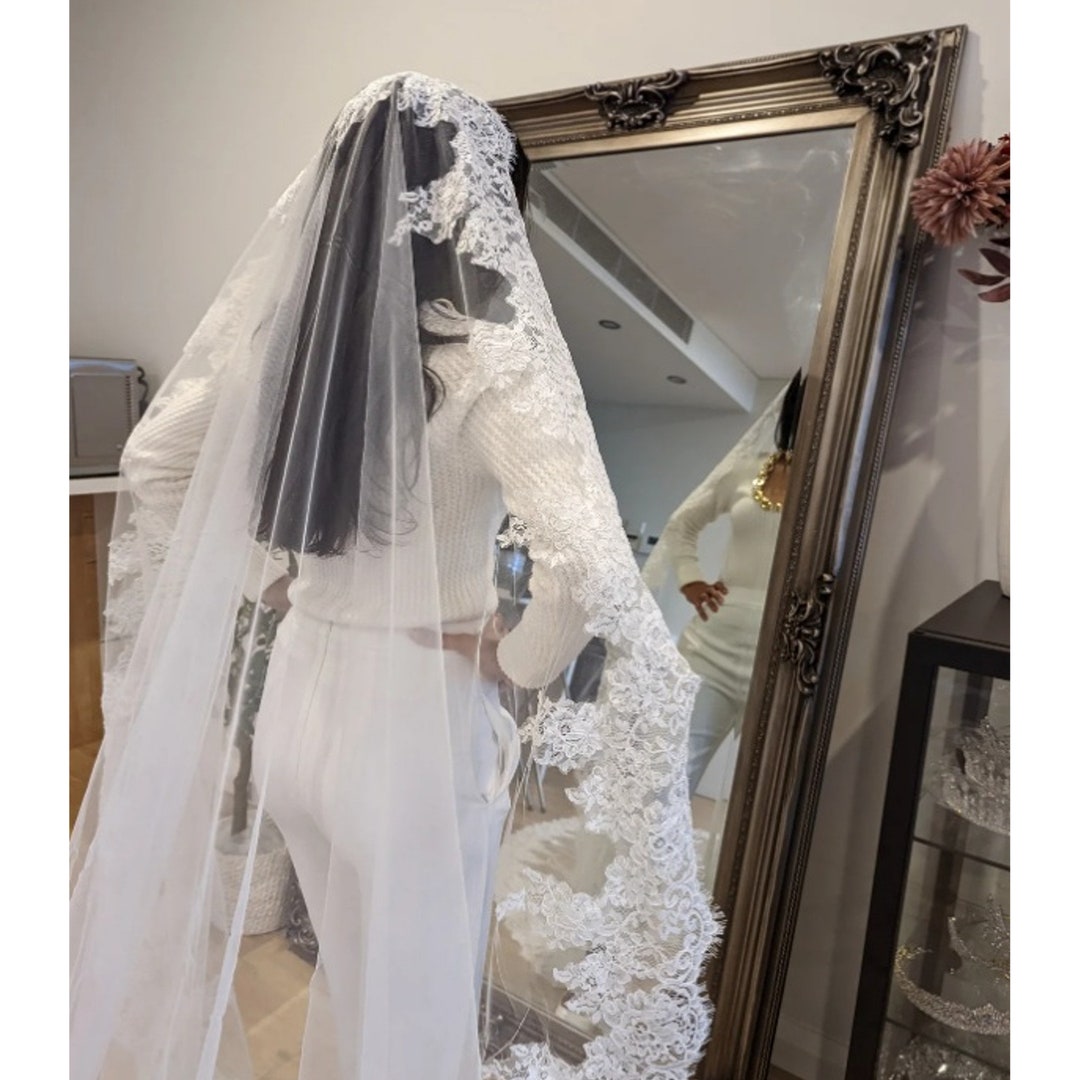 Mantilla Veil, Lace Wedding Veil, White Mantilla Veil, Lace Veil ...