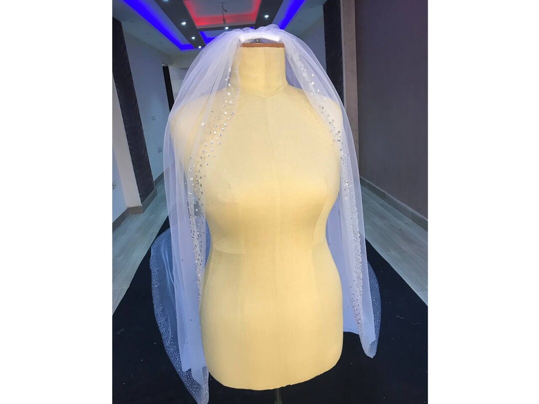 Rhinestones Cathedral Veil, Crystal Edge Veil, Cathedral Silver Beads ...