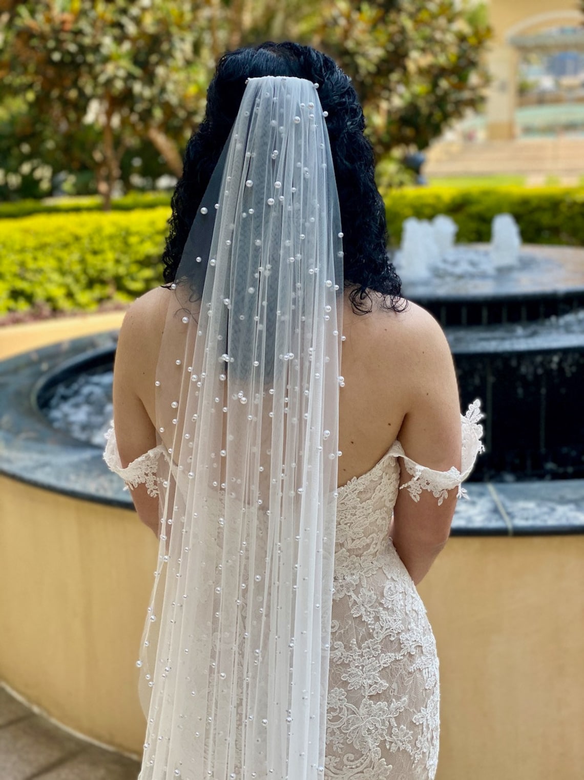 Pearl Wedding Veil Pearl Bridal Veil Scattered Pearl Wedding - Etsy