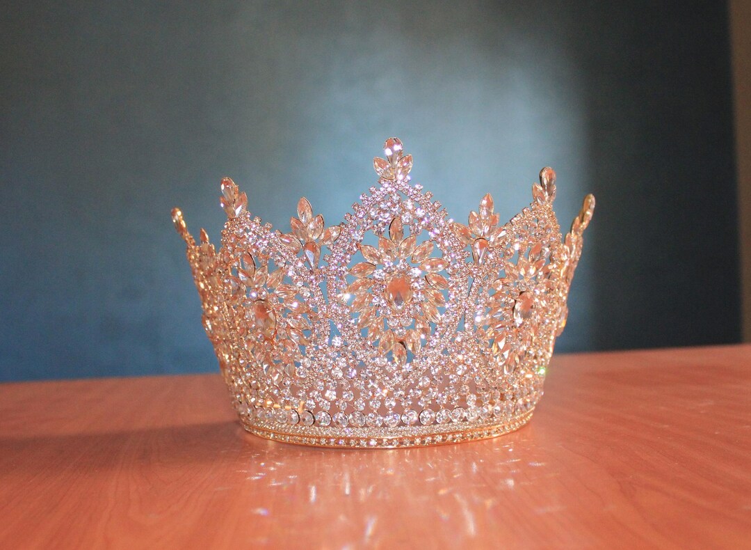 Golden Tiara Crown, Rose Gold Vintage Crown, Tiara With Crystals, Queen ...