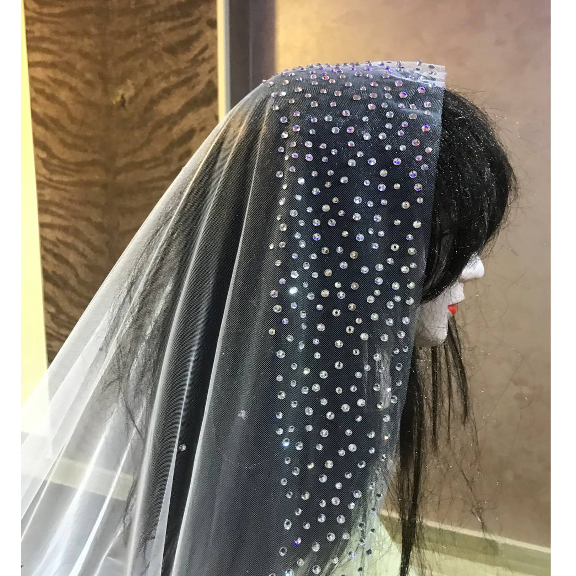 Crystals Beaded Veil, Bridal Veil With Rhinestones Crystals, Mantilla ...