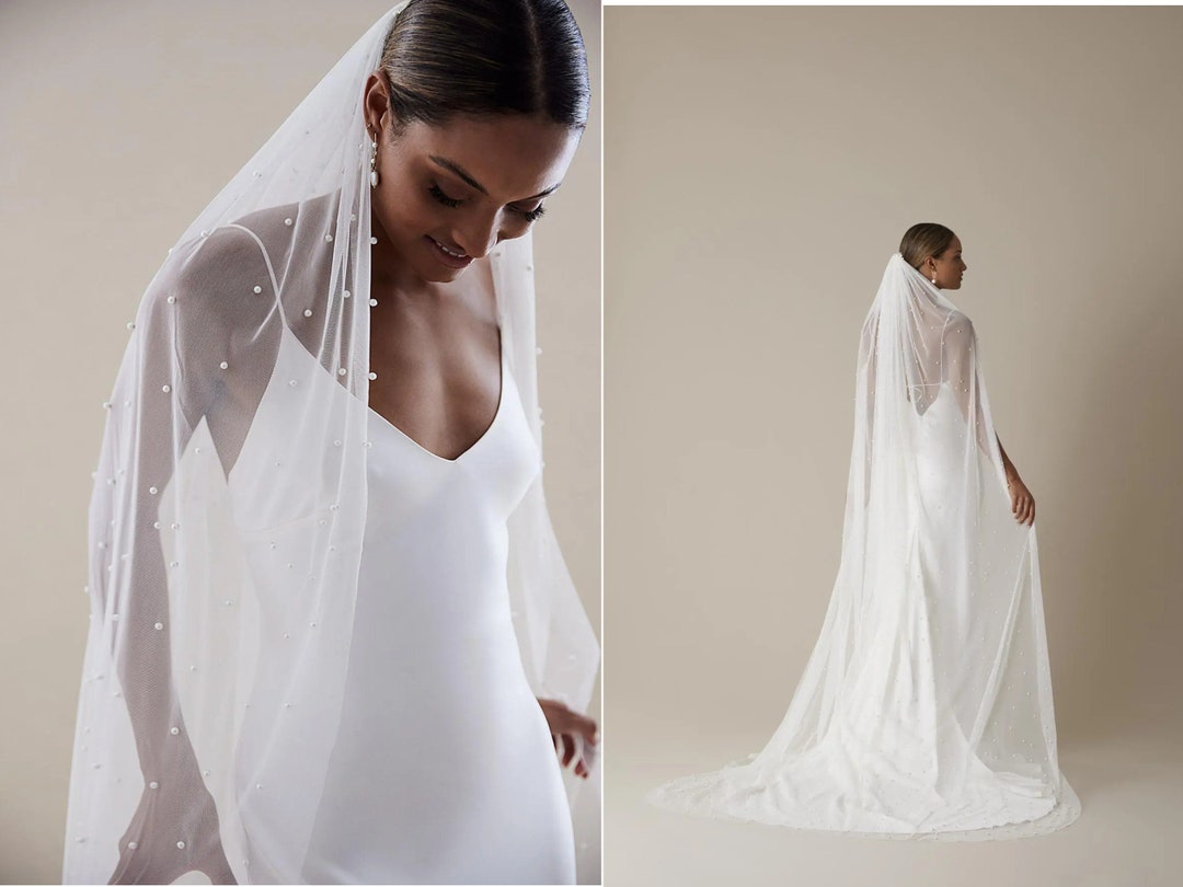 Cathedral Veil Pearls Edge Scattered Pearls Bridal Veil - Etsy