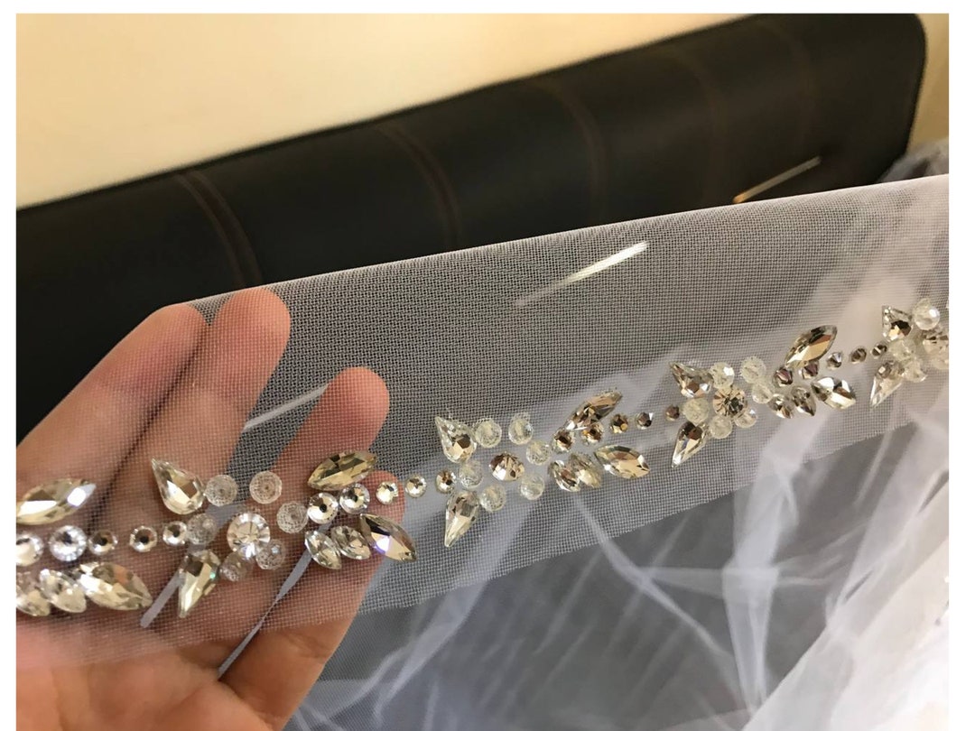 Bridal Veil Silver Crystals, Wedding Veil Crystals Edge, Veil Silver ...