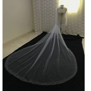 Bridal Veil With Rhinestones, Beaded Bridal Veil With Crystals Edge ...