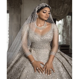 Bridal Veil Rhinestones Crystals Edge, Ivory Crystals Veil, Silver ...