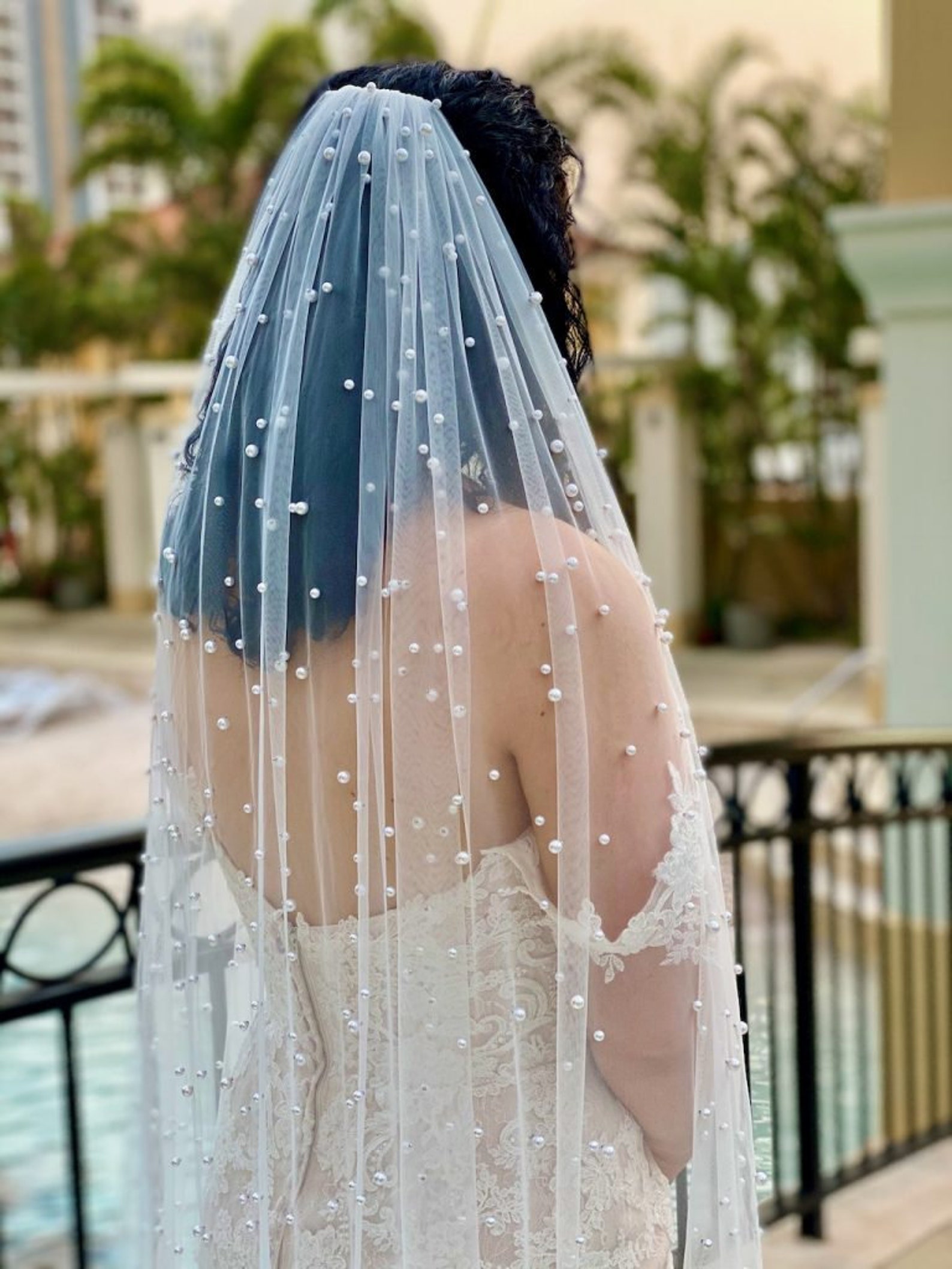 Pearl Wedding Veil Pearl Bridal Veil Scattered Pearl Wedding - Etsy