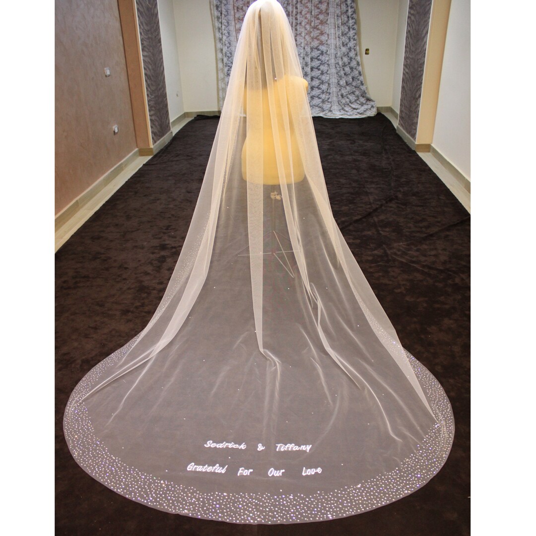 Bespoke Name Veil, Embroidery Name Veil, Beaded Veil With Stones ...