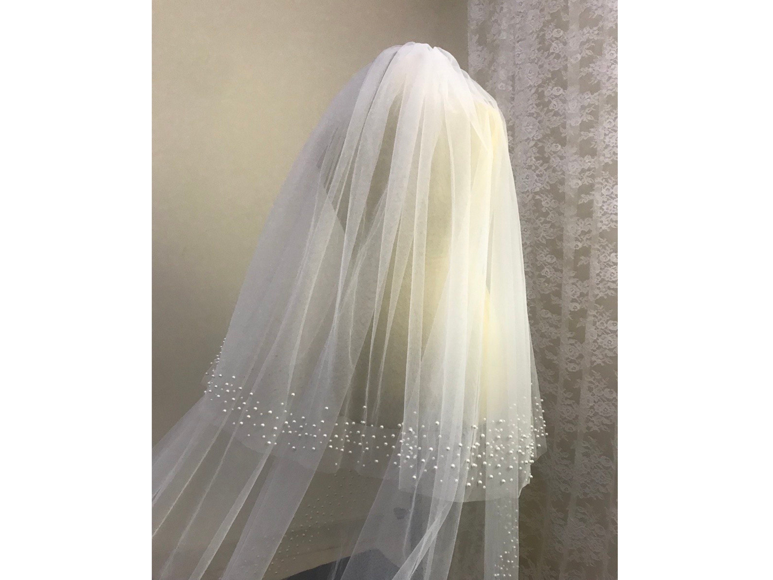 Pearls Wedding Veil Bridal Veil Veil With Scattered Pearls - Etsy