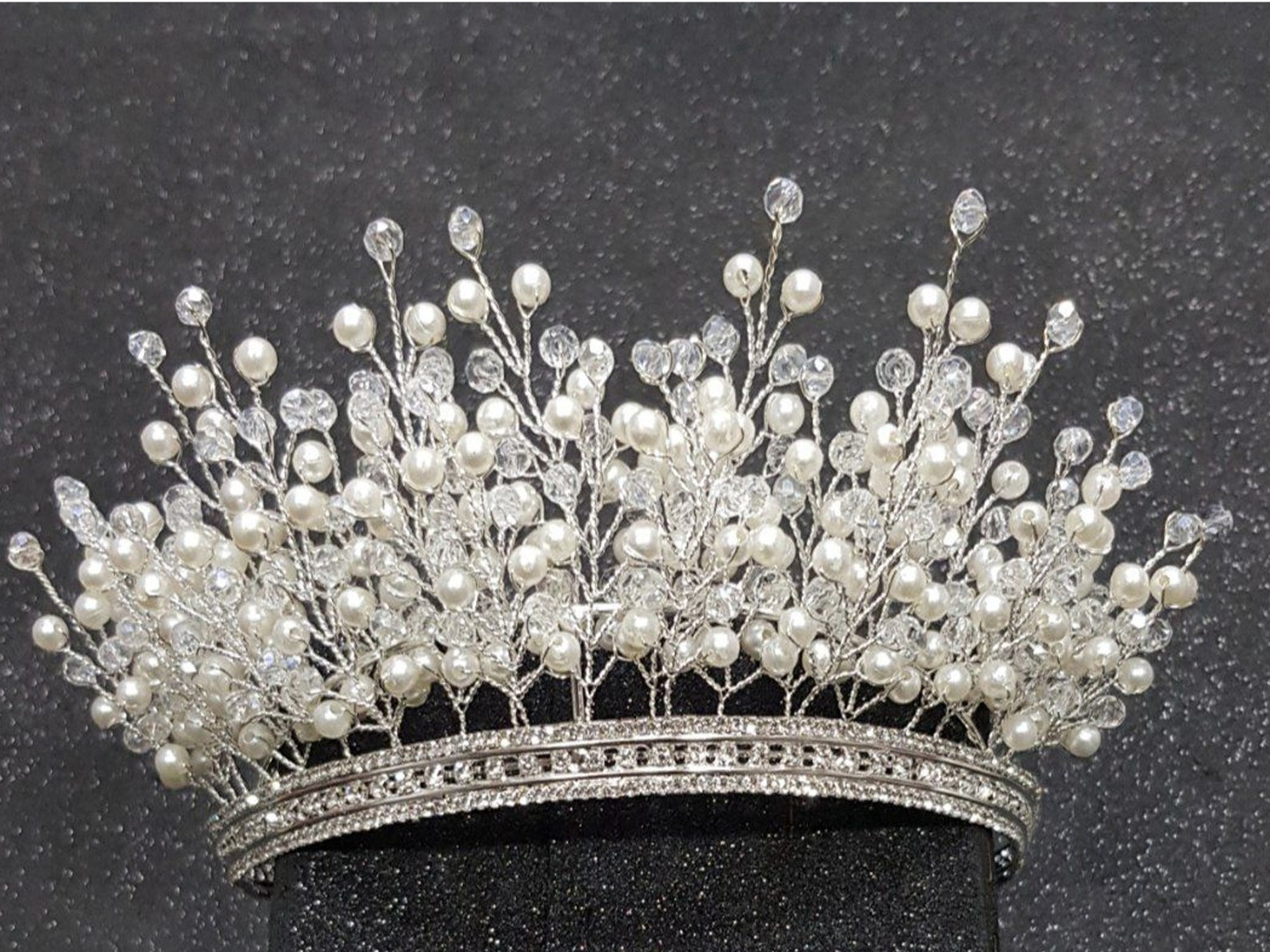 Tiara Pearls Crown Bridal Crown Wedding Crowns Glass Pearls - Etsy