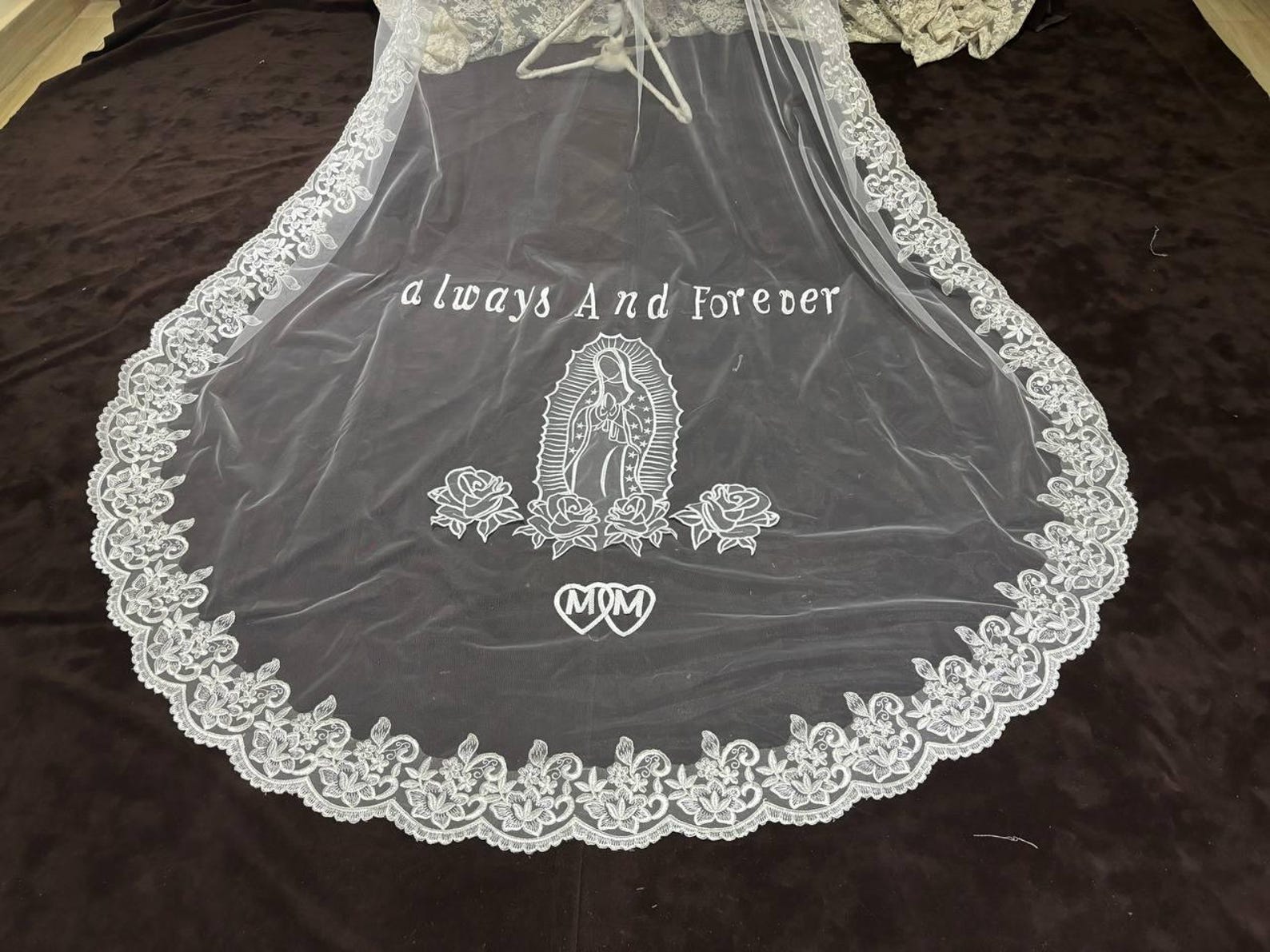 Bridal Veil Virgin Guadalupe, Bespoke 1 Tier Veil, Embroidery Veil With ...