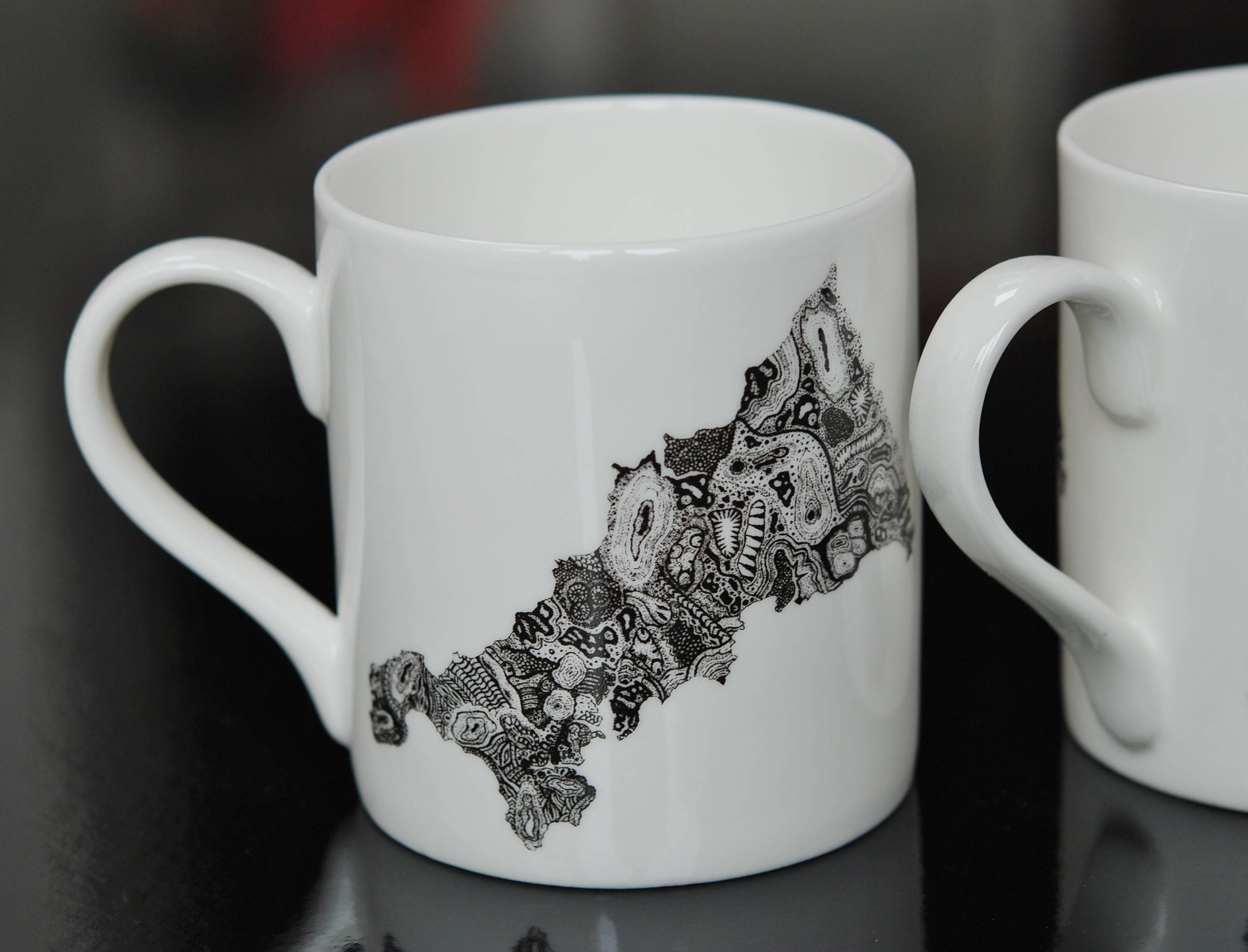 Cornwall Black and White Design Fine Bone China Mug. - Etsy UK