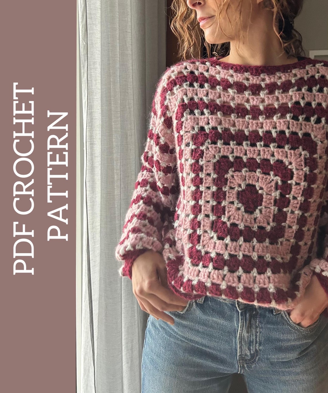 Crochet Granny Squares Sweater Pattern and Video ENG| Digital Download ...