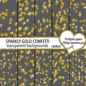 Sparkly Gold Confetti Transparent Backgrounds Digital Papers BONUS ...