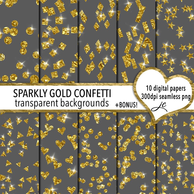 Sparkly Gold Confetti Transparent Backgrounds Digital Papers | Etsy