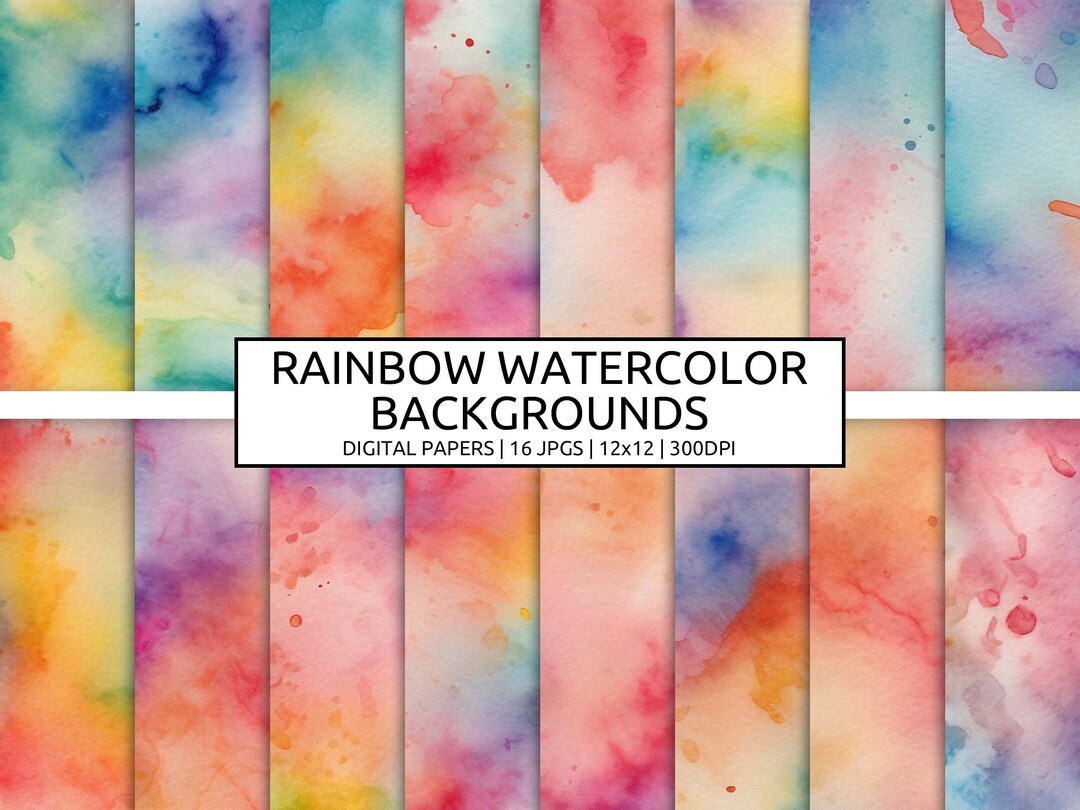 Rainbow Watercolor Backgrounds, Digital Papers, Textures, Scrapbooking ...