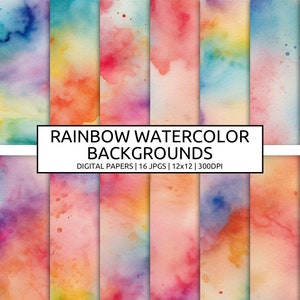 Rainbow Watercolor Backgrounds, Digital Papers, Textures, Scrapbooking ...