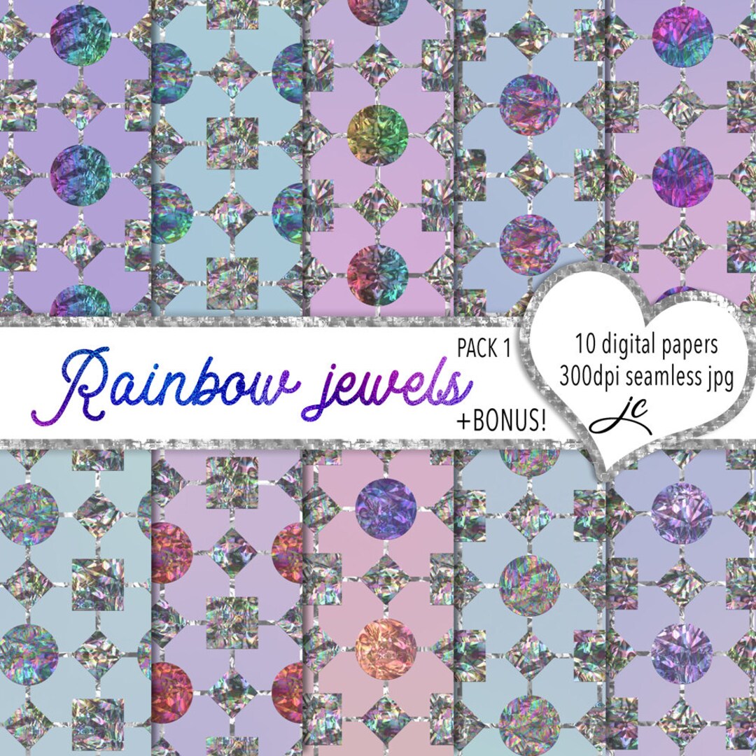 Rainbow Jewels Digital Papers Pack 1 + BONUS Pattern Files, Seamless ...