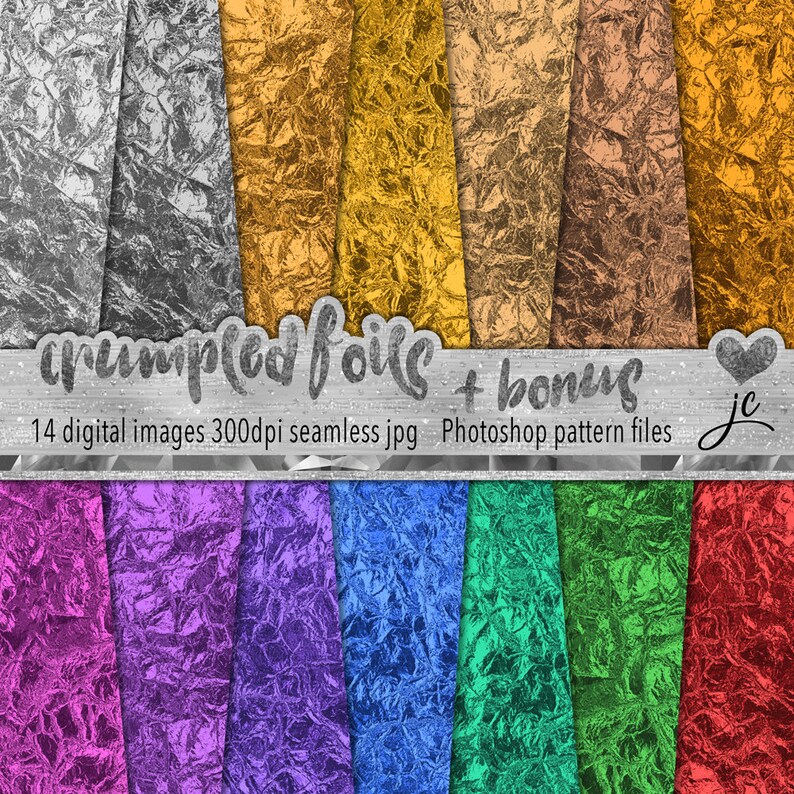 Crumpled Foil Textures: Metallic Digital Papers (JPG + Photoshop ...