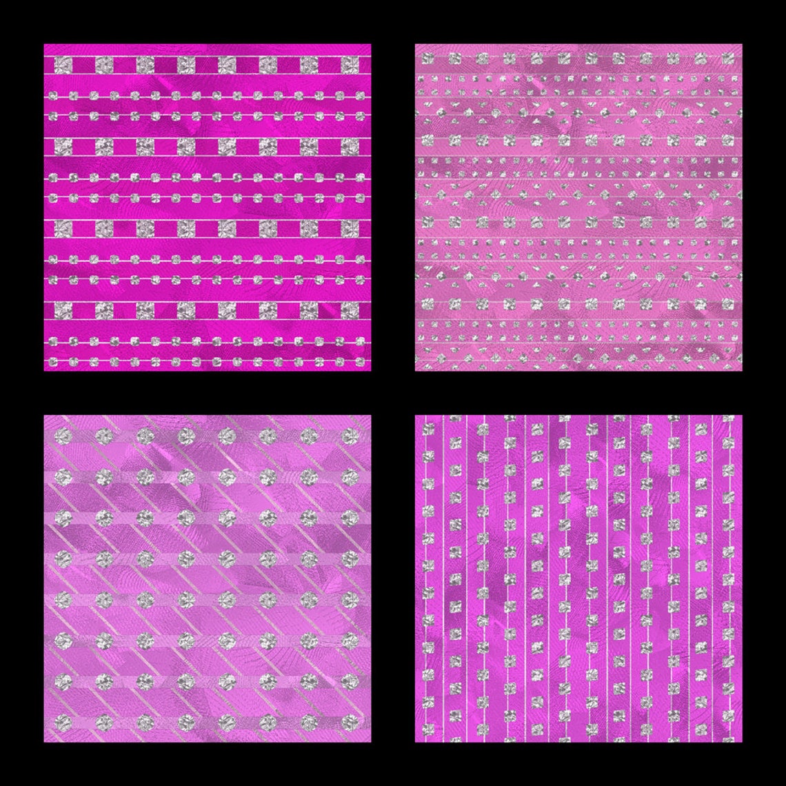 Pink Ribbons and Gems Digital Papers: Seamless Textures (digital ...