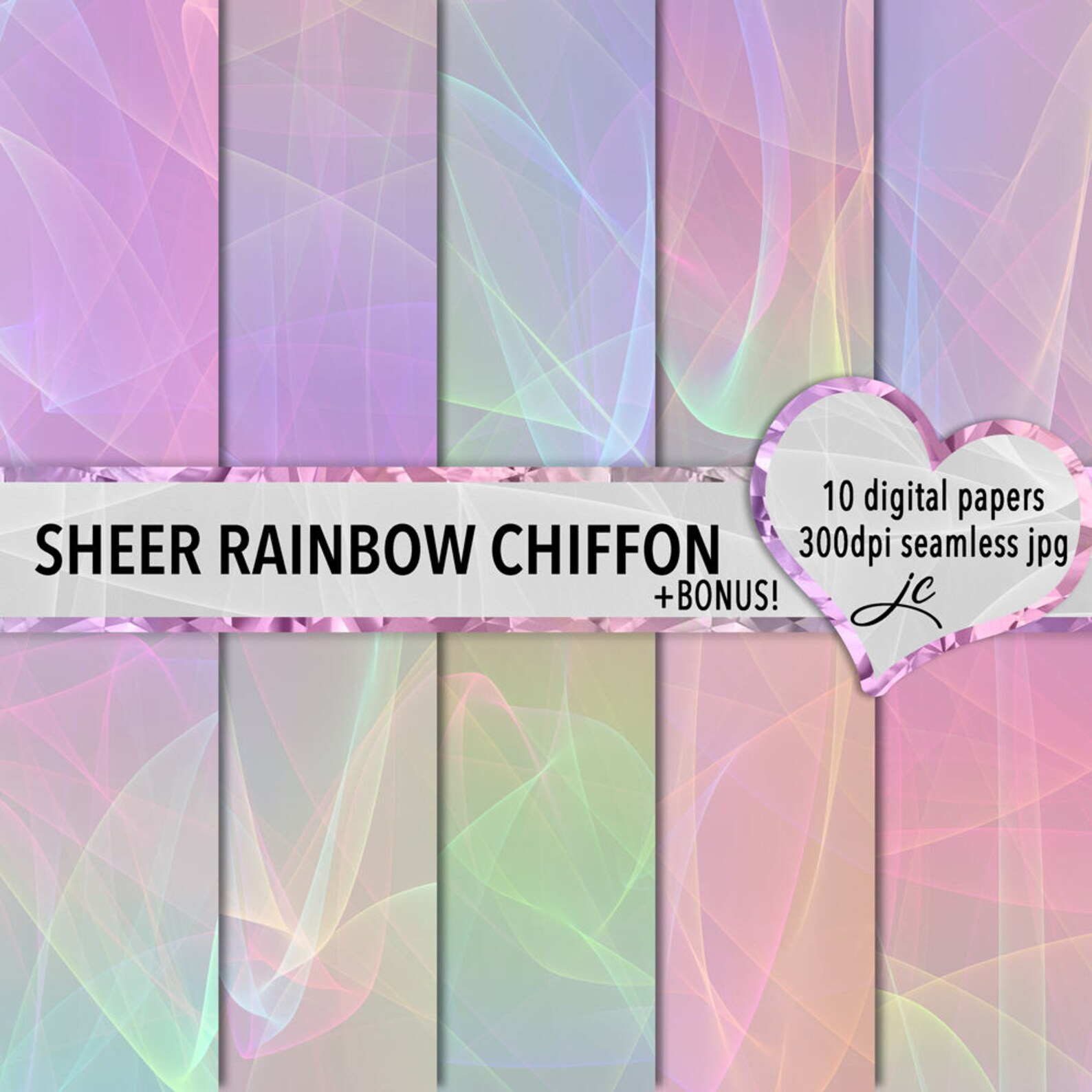Sheer Rainbow Chiffon Digital Papers BONUS Photoshop Pattern - Etsy