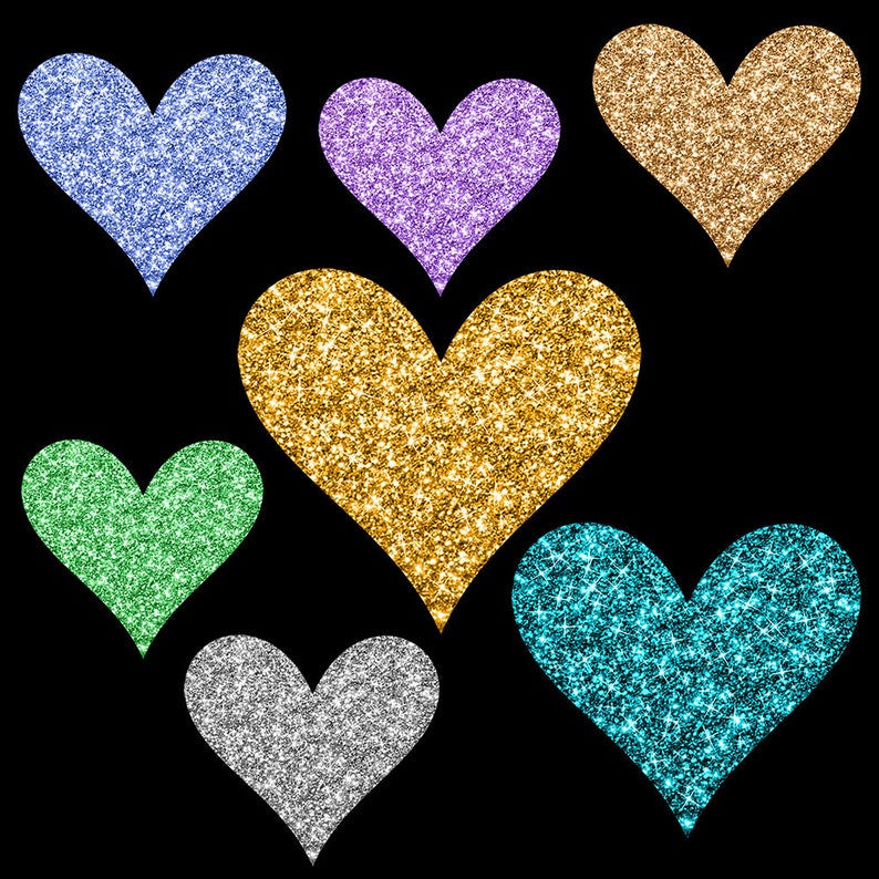 Sparkle Glitter Hearts Clipart Set PNG Transparent | Etsy