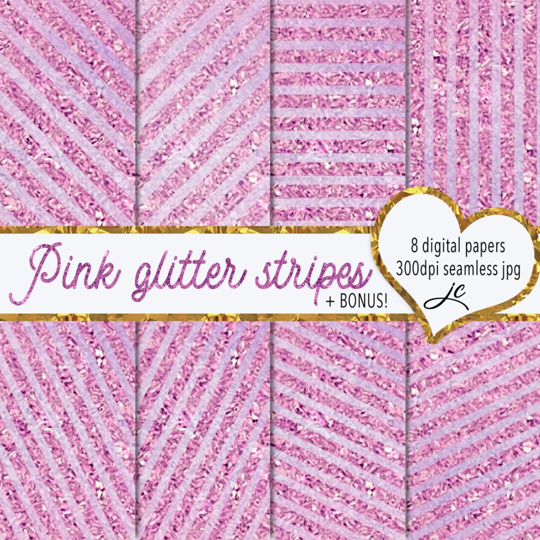 Pink Glitter Stripes Digital Papers + BONUS Pattern Files, Seamless ...
