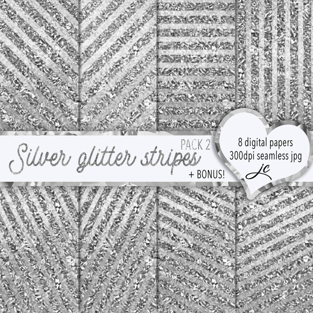 Silver Glitter Stripes Digital Papers Pack 2 + BONUS Pattern Files ...